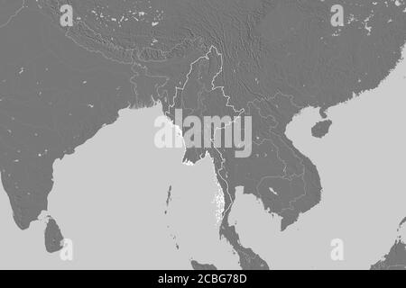 Extended area of Myanmar with country outline, international and ...
