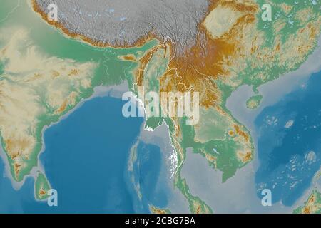 Extended area of Myanmar with country outline, international and ...