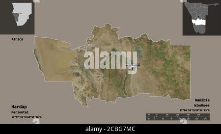 Shape of Hardap, region of Namibia, with its capital isolated on white ...