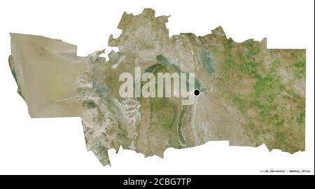 Shape of Hardap, region of Namibia, with its capital isolated on white ...