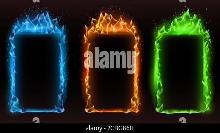Fire frames diffrent colors. Vector fire frame color, motion effect ...
