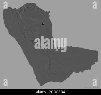 Kunene, region of Namibia. Bilevel elevation map with lakes and rivers ...