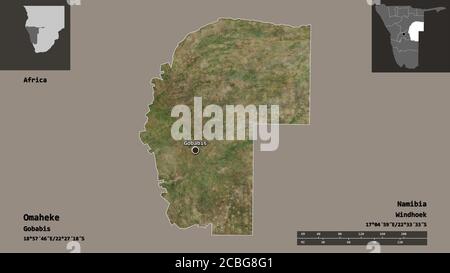 Shape of Omaheke, region of Namibia, and its capital. Distance scale ...