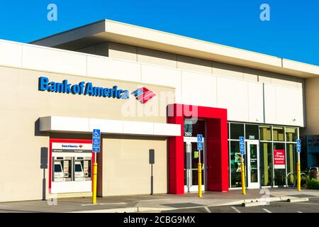 Facade of Bank of America with two automated teller machines (ATMs) on ...