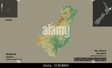 Gisborne, regional council of New Zealand. Diagram showing the location ...