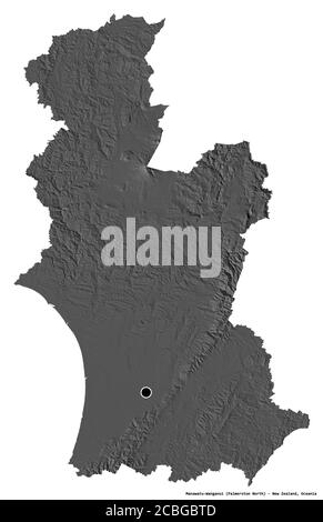 Manawatu-Wanganui, regional council of New Zealand. Grayscale elevation ...