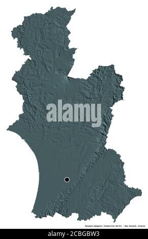 Manawatu-Wanganui, regional council of New Zealand. Colored elevation ...