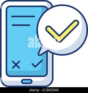 Confirmation by phone color line icon. Isolated vector element. Outline ...