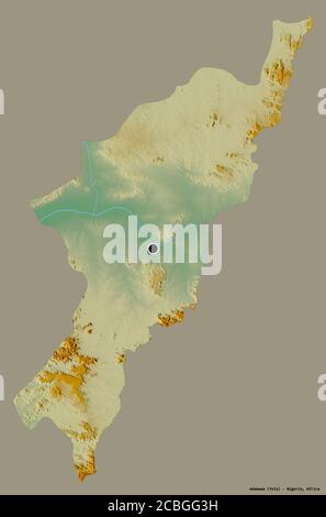 Adamawa, state of Nigeria. Solid color shape. Locations of major cities ...