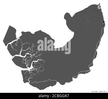 Delta, state of Nigeria. Bilevel elevation map with lakes and rivers ...