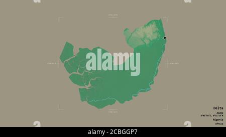 Area of Delta, state of Nigeria, isolated on a solid background in a ...