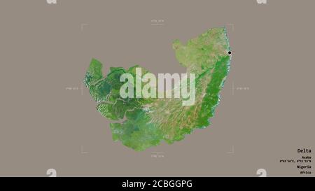 Area of Delta, state of Nigeria, isolated on a solid background in a ...