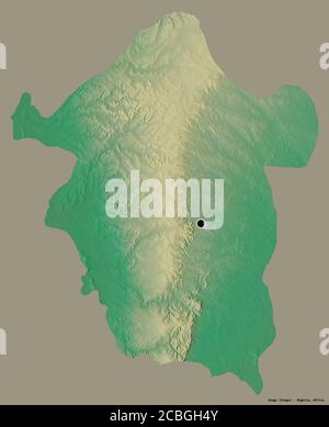 Enugu, state of Nigeria. Solid color shape. Locations and names of ...