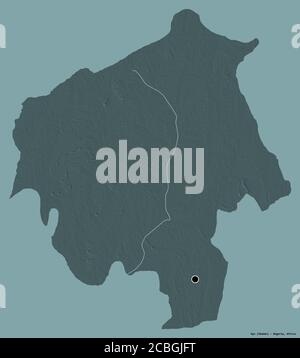 Oyo, state of Nigeria. Colored elevation map with lakes and rivers ...