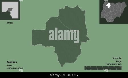 Shape of Zamfara, state of Nigeria, with its capital isolated on white ...