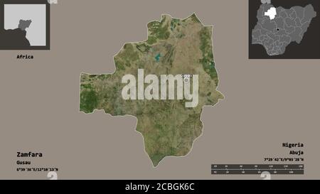 Shape of Zamfara, state of Nigeria, with its capital isolated on white ...
