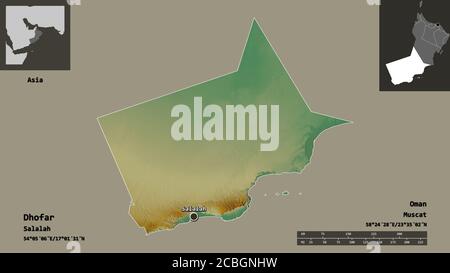 Shape of Dhofar, province of Oman, with its capital isolated on a solid ...