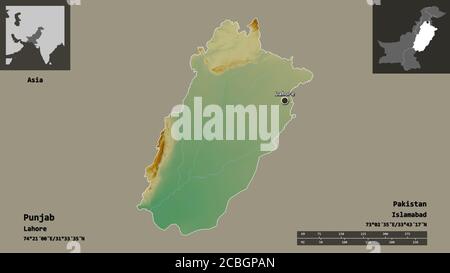 Shape of Punjab, province of Pakistan, with its capital isolated on ...