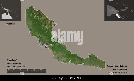 Central Province, province of Papua New Guinea. Grayscale elevation map ...