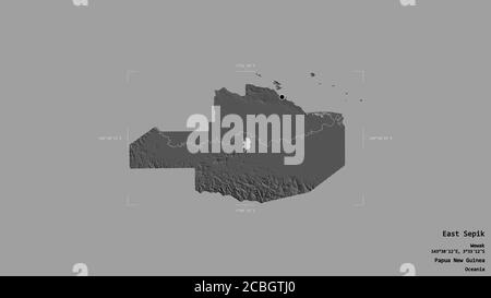 Zoom in on East Sepik (province of Papua New Guinea) extruded. Oblique ...