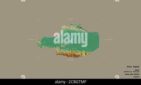 Zoom in on East Sepik (province of Papua New Guinea) extruded. Oblique ...