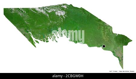 Gulf, province of Papua New Guinea. Satellite imagery. Shape outlined ...