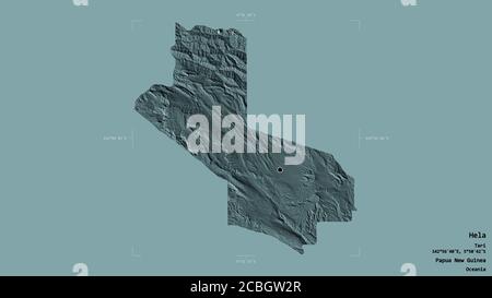 Zoom in on Hela (province of Papua New Guinea) outlined. Oblique ...