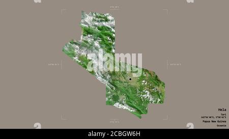 Zoom in on Hela (province of Papua New Guinea) outlined. Oblique ...