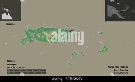 Shape of Manus, province of Papua New Guinea, and its capital. Distance ...