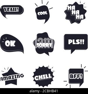 slang bubbles different words and phrases in multicolor cartoon, kiss ...