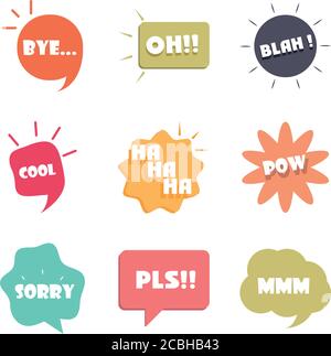 slang bubbles different words and phrases in multicolor cartoon, kiss ...