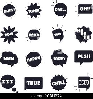 slang bubbles different words and phrases in multicolor cartoon, kiss ...