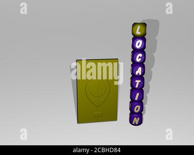 LOCATION text beside the 3D icon, 3D illustration for map and ...