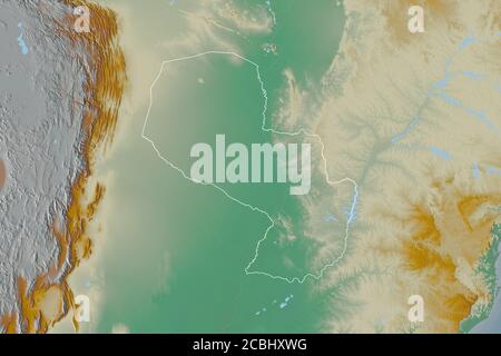 Extended area of Paraguay. Topographic relief map. 3D rendering Stock ...