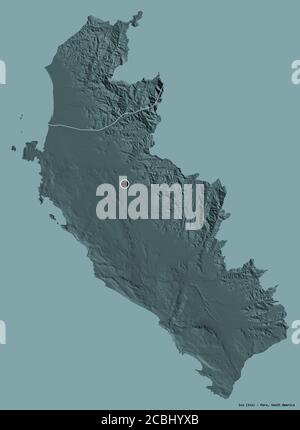 Ica, region of Peru. Solid color shape. Locations and names of major ...