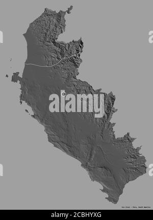 Ica, region of Peru. Bilevel elevation map with lakes and rivers ...