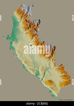 Ica, region of Peru. Solid color shape. Locations and names of major ...