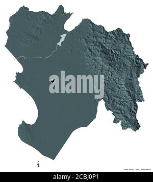 Piura, region of Peru. Colored elevation map with lakes and rivers ...