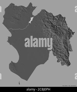 Piura, region of Peru. Bilevel elevation map with lakes and rivers ...