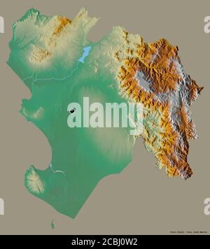 Piura, region of Peru. Solid color shape. Locations and names of major ...