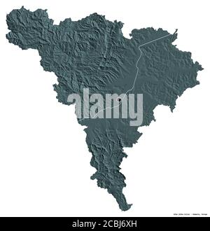 Shape of Alba, county of Romania, with its capital isolated on white ...
