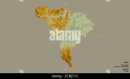 Area of Alba, county of Romania, isolated on a solid background in a ...