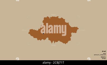 Area of Arad, county of Romania, isolated on a solid background in a ...