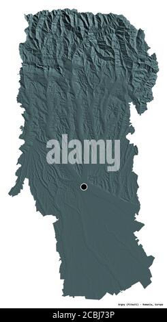 Arges, county of Romania. Colored elevation map with lakes and rivers ...
