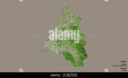 Area of Bihor, county of Romania, isolated on a solid background in a ...