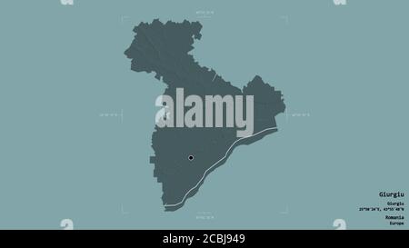 Area of Giurgiu, county of Romania, isolated on a solid background in a ...
