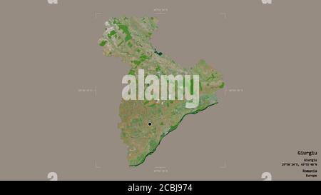 Area of Giurgiu, county of Romania, isolated on a solid background in a ...