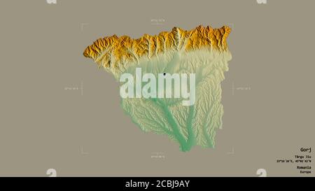 Area of Gorj, county of Romania, isolated on a solid background in a ...
