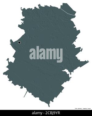 Ilfov, county of Romania. Colored elevation map with lakes and rivers ...