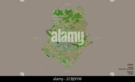 Area of Ilfov, county of Romania, isolated on a solid background in a ...